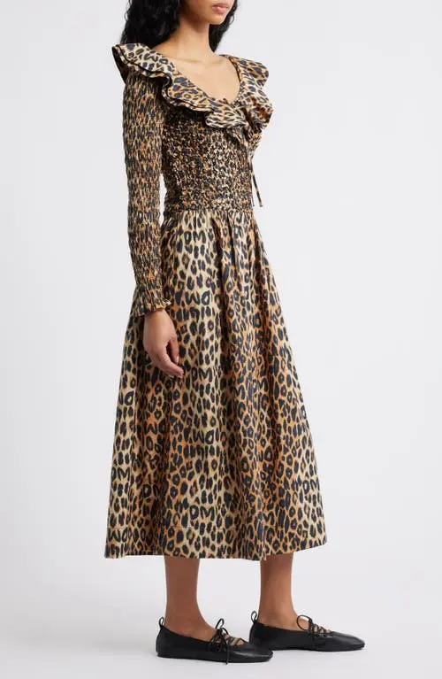 DAMSON MADDER Harper Smocked Long Sleeve Midi Dress