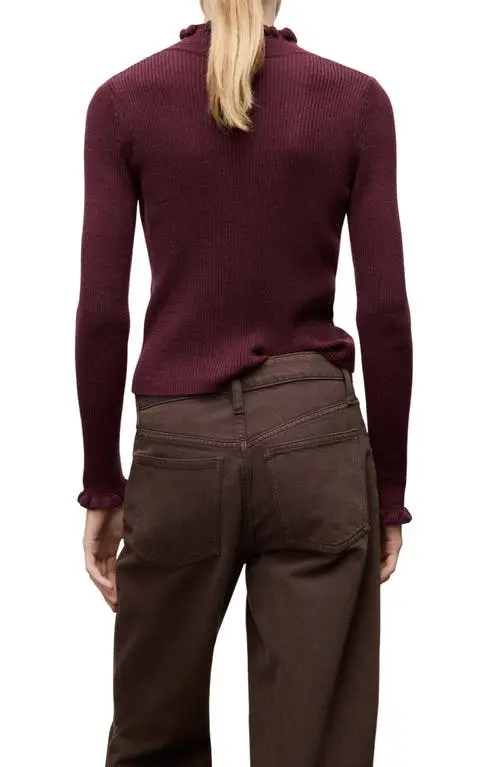 Mango Scallop Mock Neck Sweater - Wine