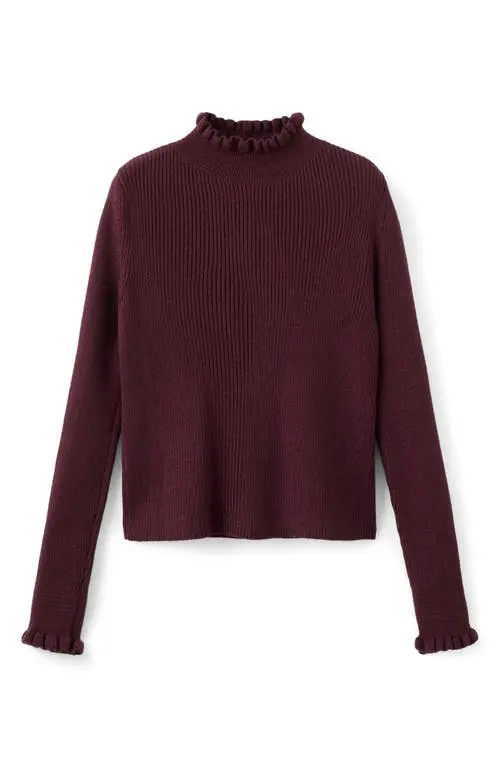 Mango Scallop Mock Neck Sweater - Wine