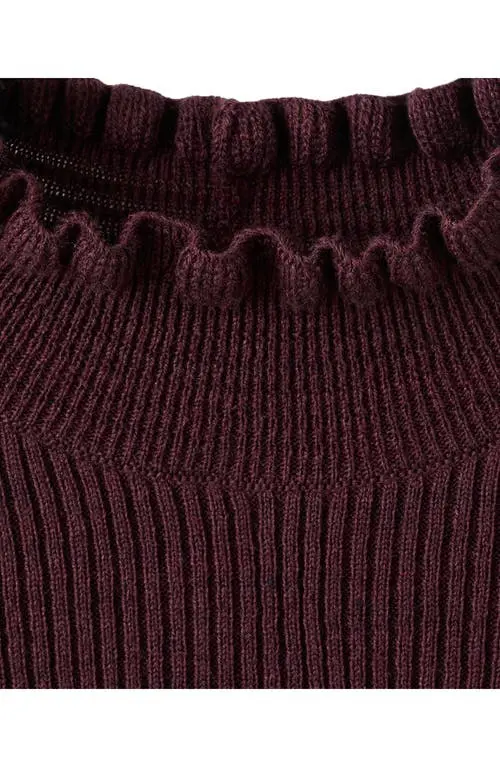 Mango Scallop Mock Neck Sweater - Wine