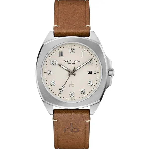 Rag & Bone Bleeker Leather Strap Watch - Brown
