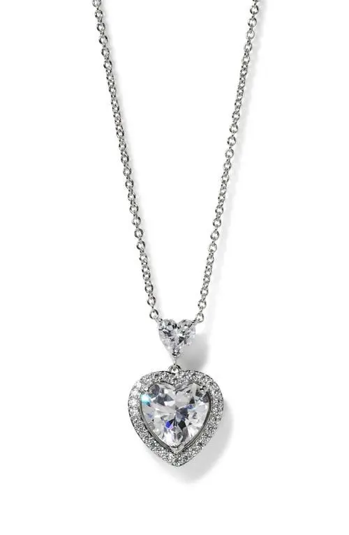 Nadri Le Bisou Halo Heart Pendant Necklace - Rhodium