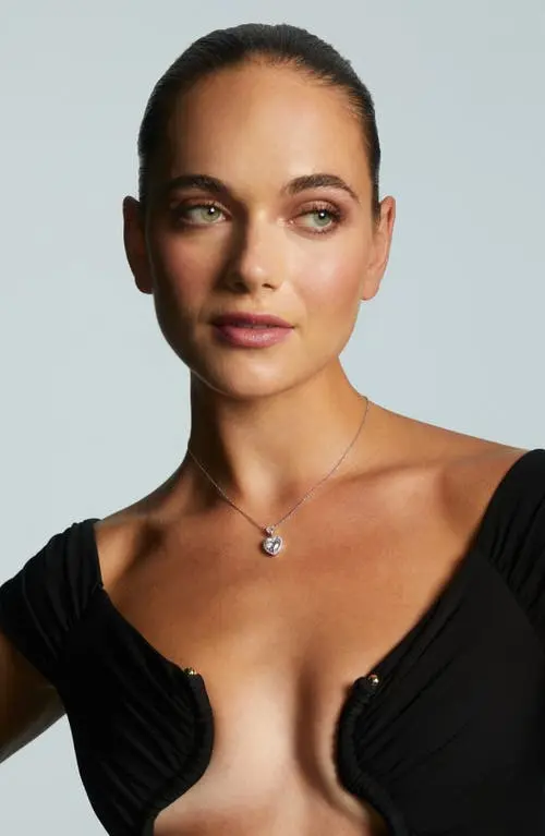 Nadri Le Bisou Halo Heart Pendant Necklace - Rhodium