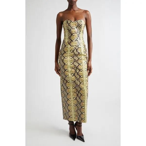 KIM SHUI Mitchell Embossed Faux Leather Maxi Dress