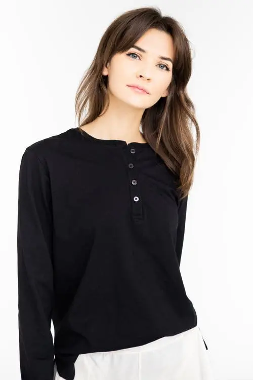 SALUA Pima Cotton Henley - Black