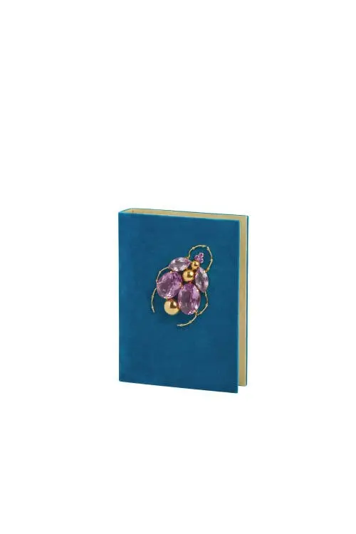 LARALLAN Velvet Book Clutch With Crystal Embellishment - Teal Blue