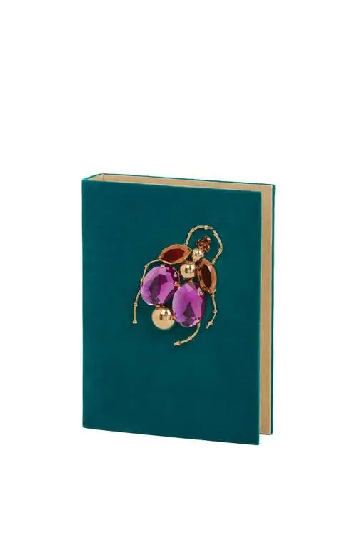 LARALLAN Velvet Book Clutch With Crystal Embellishment - Turquoise