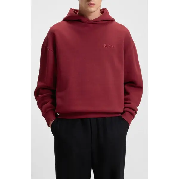 BOSS Cotton Fleece Pullover Hoodie - Dark Red