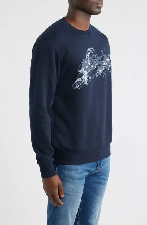 BOSS Soleri Abstract Graphic Cotton Fleece Crewneck Sweatshirt - Dark Blue