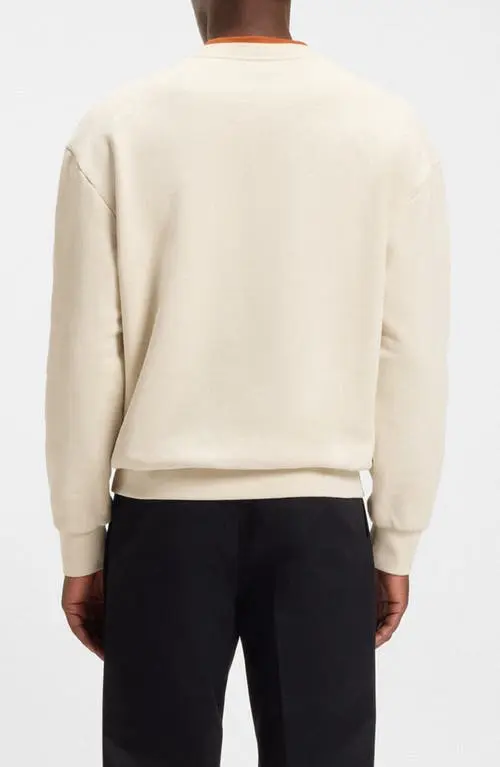 BOSS Soleri Abstract Graphic Cotton Fleece Crewneck Sweatshirt - Open White
