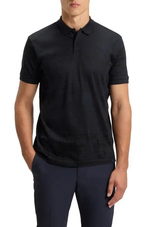 BOSS Grid Print Cotton Polo - Dark Blue