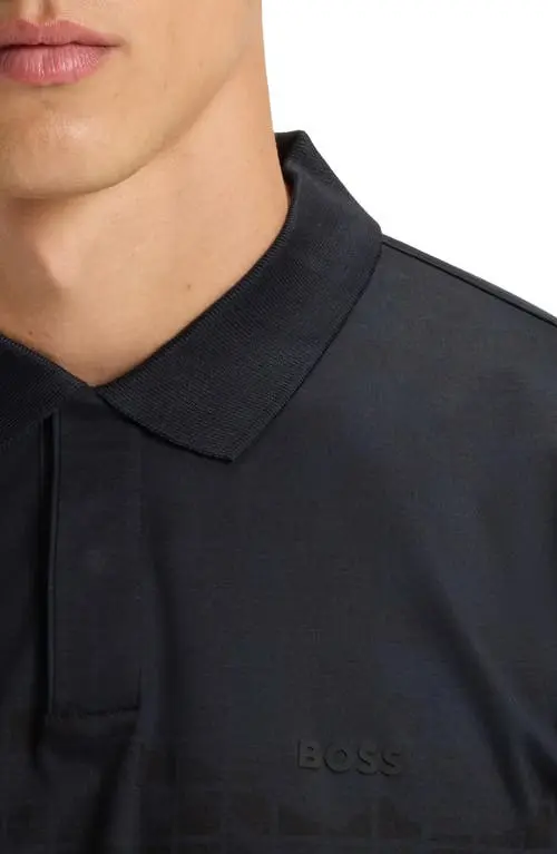 BOSS Grid Print Cotton Polo - Dark Blue