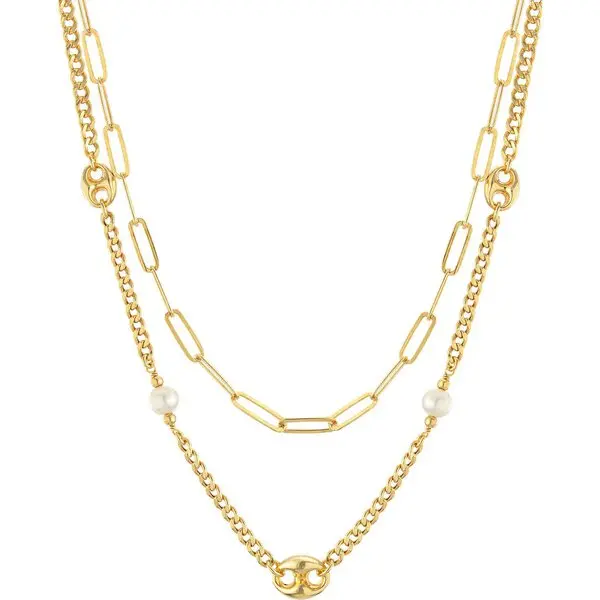 ATHRA LUXE Cultured Pearl Double Chain Necklace - Gold