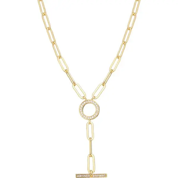 ATHRA LUXE Pavé Paper Clip Chain Toggle Necklace - Gold