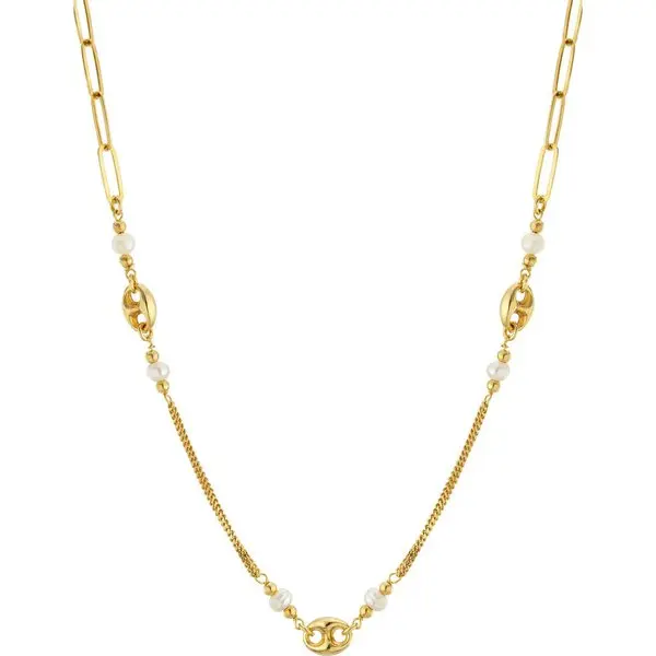 ATHRA LUXE Cultured Pearl And Mariner Link Necklace - Gold