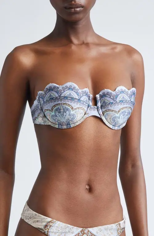 Zimmermann Wanderlust Scalloped Balconette Bikini Top - Tapestry Blue Multi
