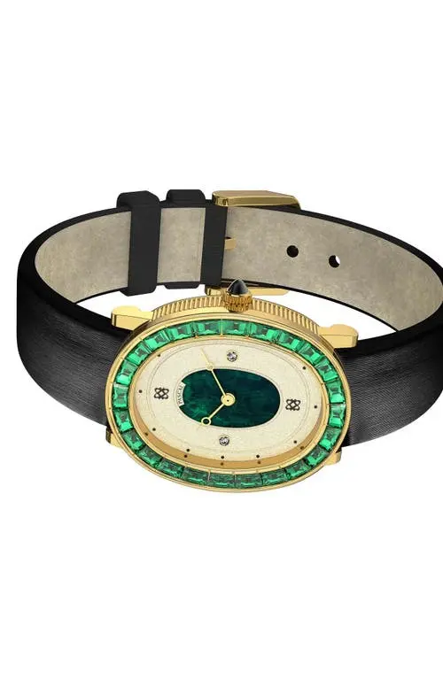 PASCAL Oval Halo Lab Grown Diamond & Lab Grown Emerald Leather Strap Watch - Greenery Crown