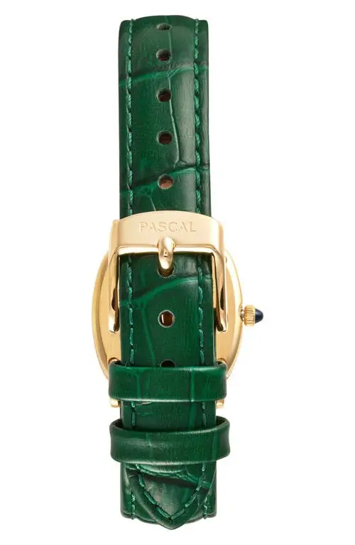PASCAL Oval Lab Grown Diamond Leather Strap Watch - Lush Green