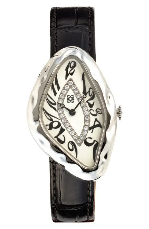 PASCAL Paradoxe Lab Grown Diamond Leather Strap Watch - Moonlight