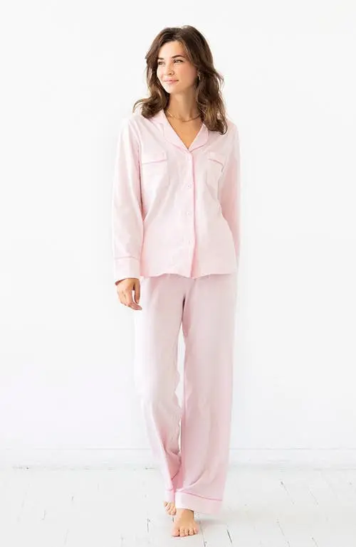 SALUA Classic Luxury Pajamas In Brushed Pima Cotton - Light Pink/bubble Gum