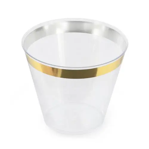 ELAMA 100 Piece 9 Ounce Disposable Plastic Rimmed Party Cup Set