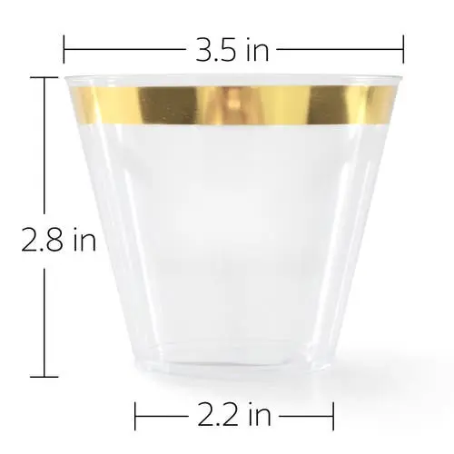 ELAMA 100 Piece 9 Ounce Disposable Plastic Rimmed Party Cup Set