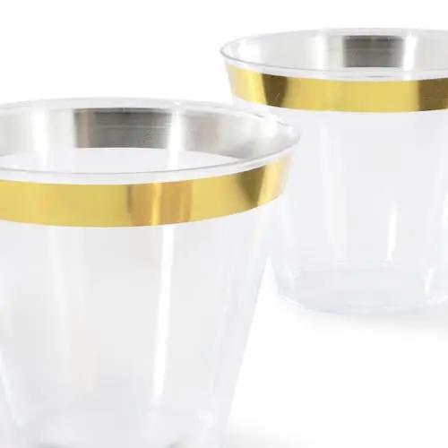 ELAMA 100 Piece 9 Ounce Disposable Plastic Rimmed Party Cup Set