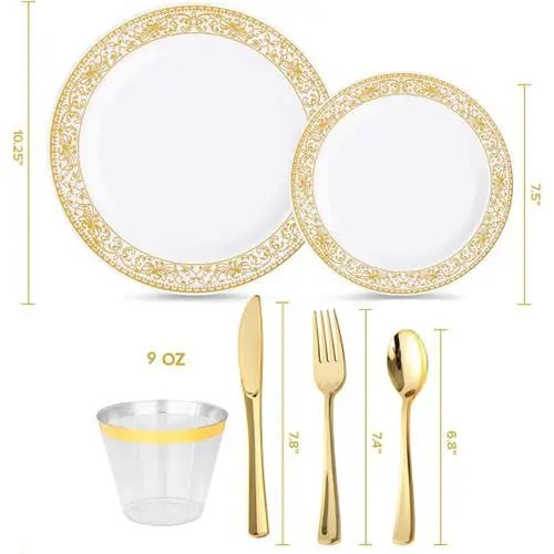 ELAMA 150 Piece Disposable Plastic Dinnerware Party Set For 25 Guests