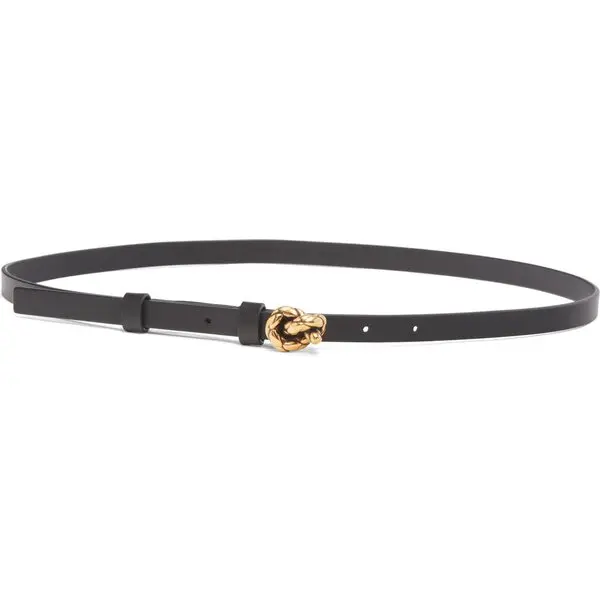 Bottega Veneta Intreccio Buckle Leather Belt - Black-m Brass