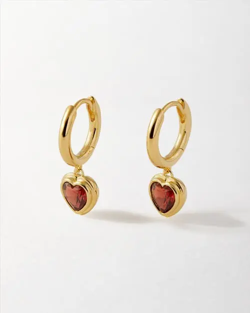 EDGE OF EMBER Heart Shaped Garnet Drop Earrings - Red Garnet