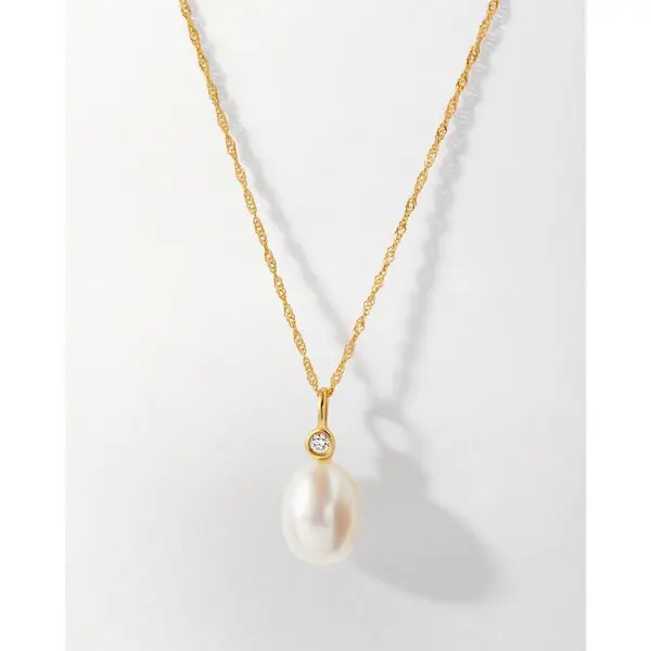 EDGE OF EMBER 14ct Gold Necklace With Diamond And - Pearl