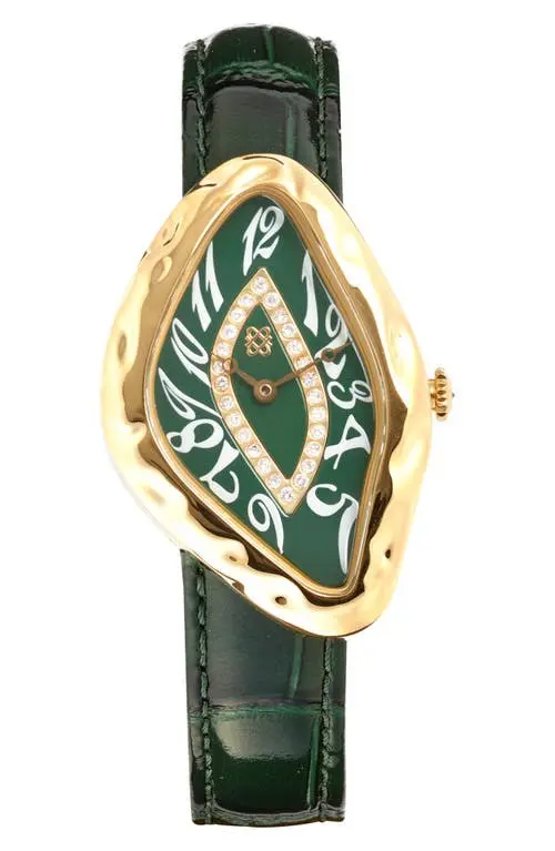 PASCAL Paradoxe Lab Grown Diamond Leather Strap Watch - Emerald Treasury