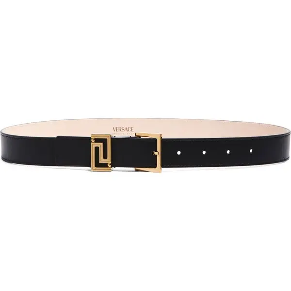 Versace Greca Goddess Leather Belt - Black-versace Gold