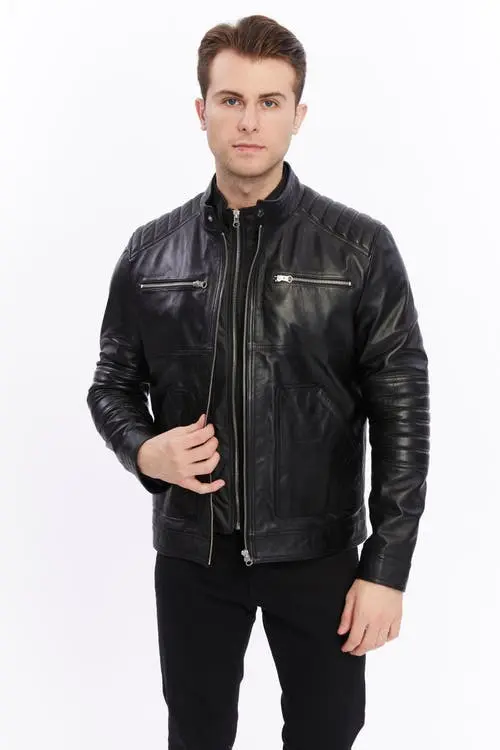 FURNIQ UK Henry Leather Moto Jacket