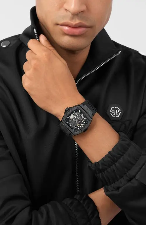 Philipp Plein The $keleton Frosted Strap Watch - Ip Black