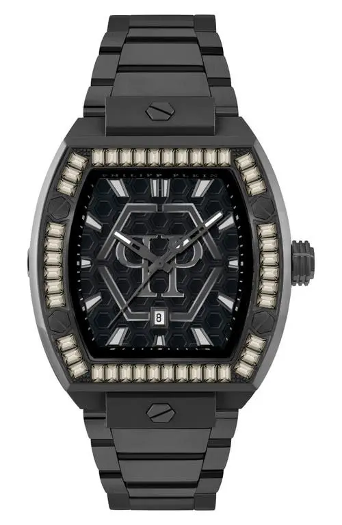 Philipp Plein The Hexagon Phantom Crystal Bezel Bracelet Watch - Ip Black