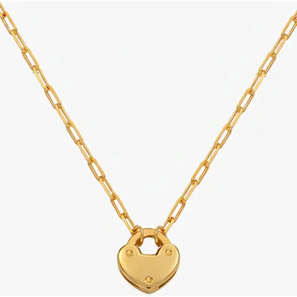 OAK & LUNA Heart Charm Lock Necklace - Gold Vermeil