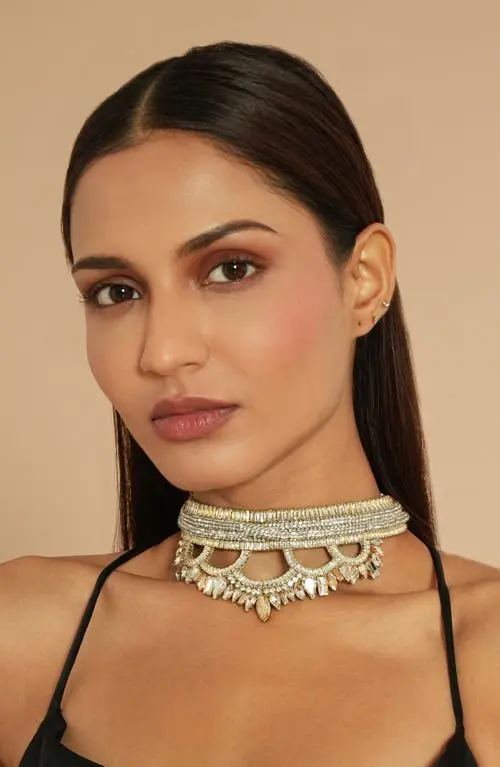 Deepa Gurnani Derinda Crystal Choker Necklace - Gold