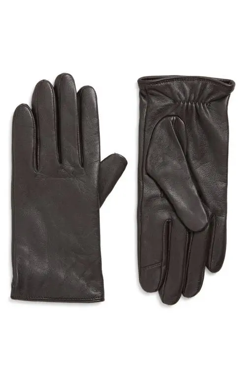 Cole Haan Leather Touchscreen Gloves - Brown