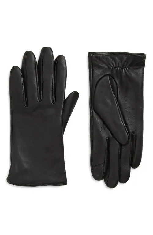 Cole Haan Leather Touchscreen Gloves - Caviar