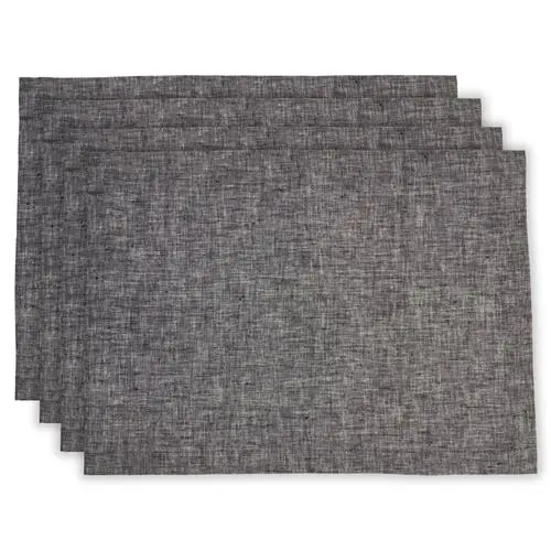 Solino Home Linen Placemats Set Of 4, 14 X 19 Inch For Dining Table - Chambray Black
