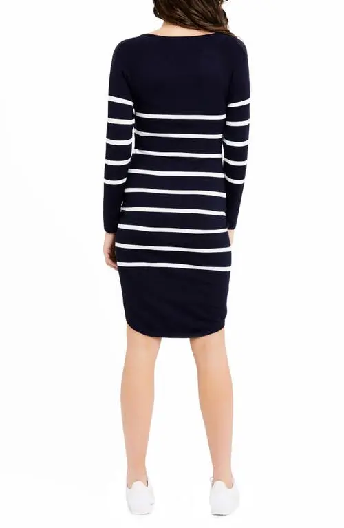 RIPE MATERNITY Valerie Stripe Long Sleeve Tunic Maternity Sweater Dress - Navy