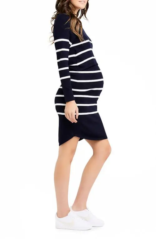 RIPE MATERNITY Valerie Stripe Long Sleeve Tunic Maternity Sweater Dress - Navy