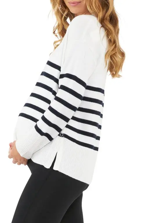 RIPE MATERNITY Hanna Striped V-neck Sweater - White/navy