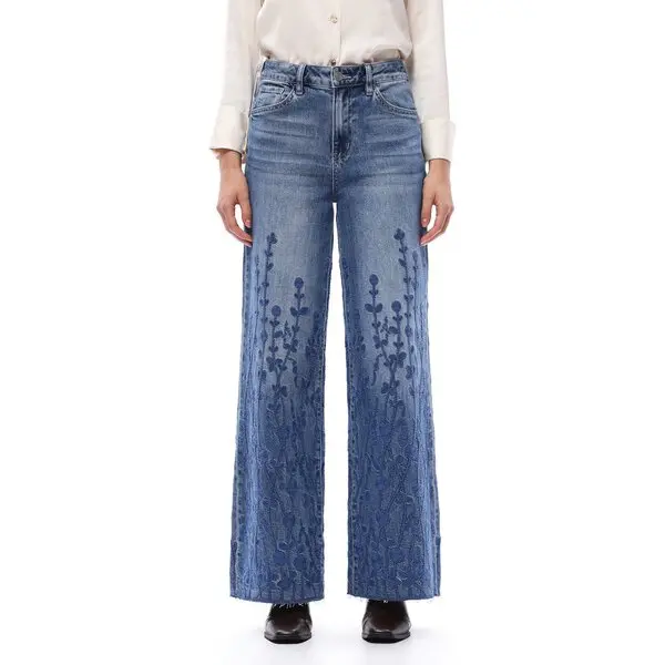 BAYEAS Embroidered High-waist Wide-leg Jeans