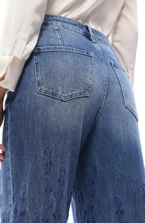 BAYEAS Embroidered High-waist Wide-leg Jeans