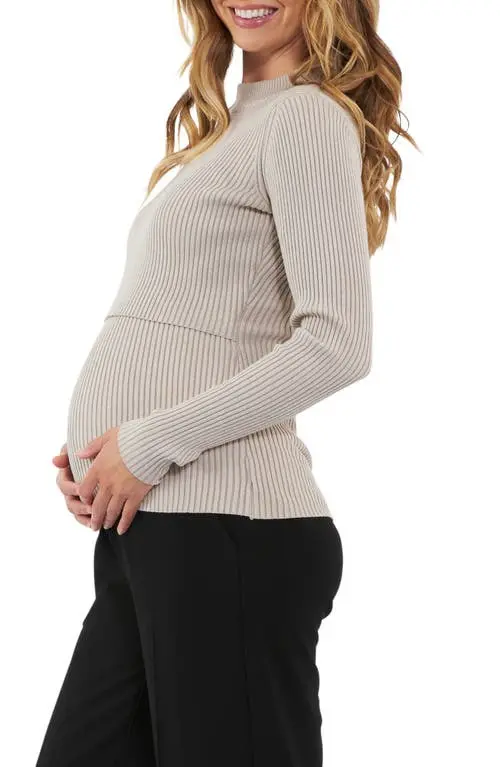 RIPE MATERNITY Ribbed Mock Neck Sweater - Stone