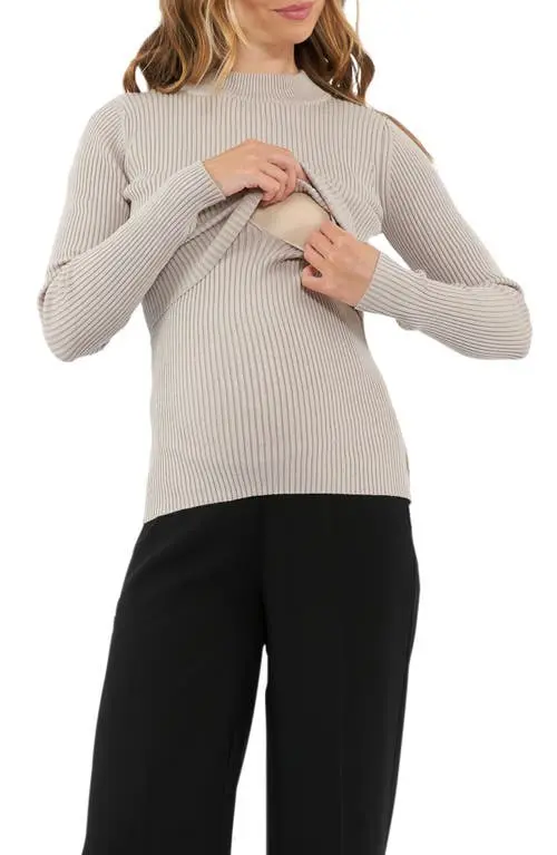 RIPE MATERNITY Ribbed Mock Neck Sweater - Stone