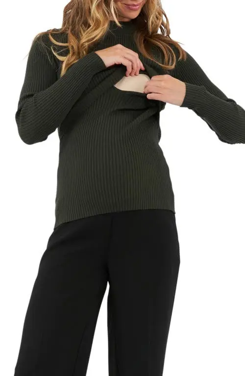 RIPE MATERNITY Ribbed Mock Neck Nursing Sweater - Ivy