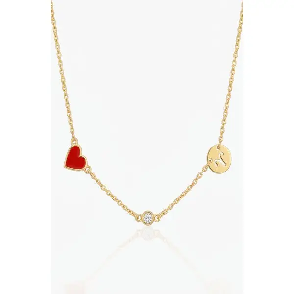 OAK & LUNA Inez Zodiac Sign Necklace With Diamond And Enamel Heart - Aries